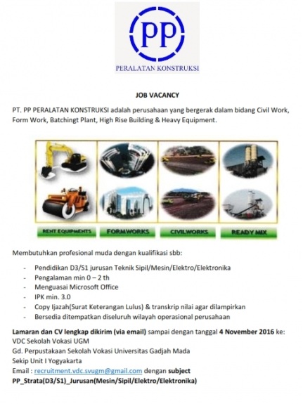 Lowongan Kerja PT PP Peralatan Konstruksi Hingga 4 November 2016 ...