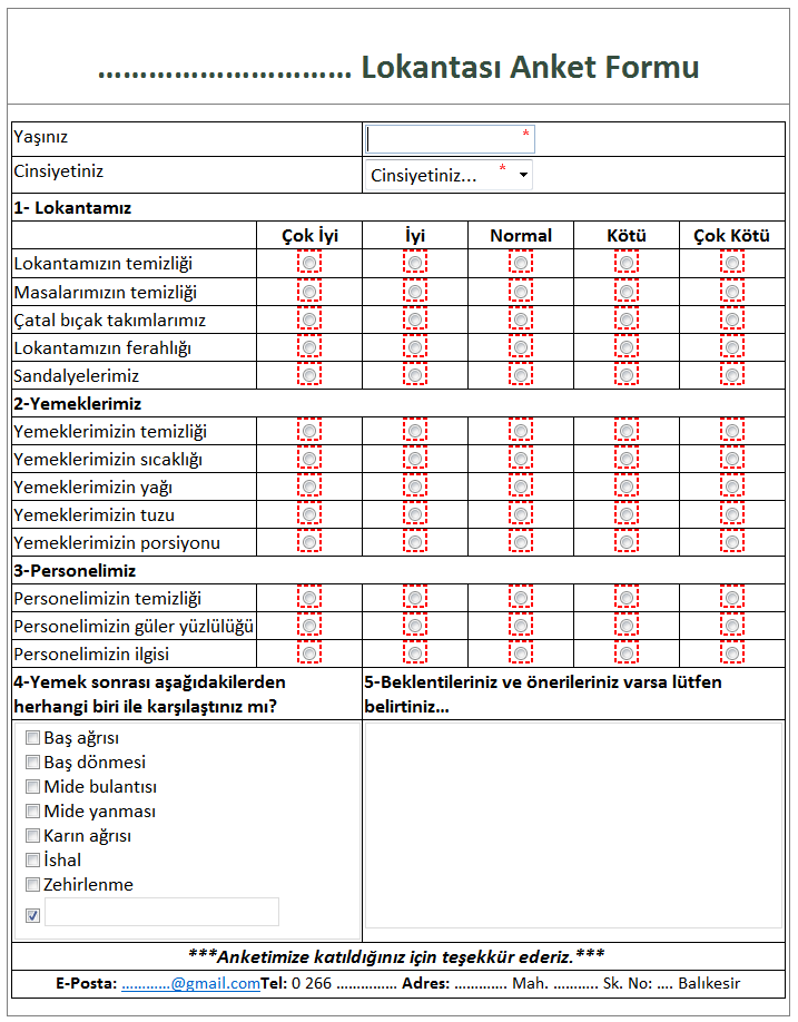 Erkan DURAN: InfoPath Uygulama Örnekleri IV - Lokanta Anket Formu
