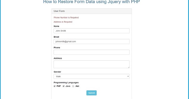 How To Restore Form Data Using Jquery With Php Webslesson