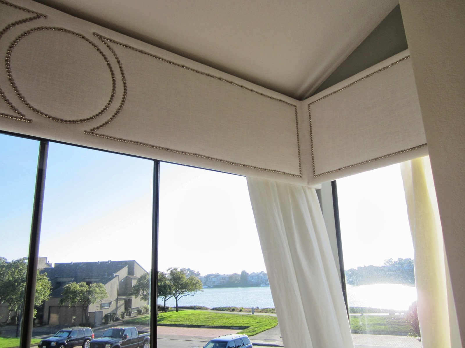 DIY Dithering : Silver Nailhead Trim on White Linen Cornices