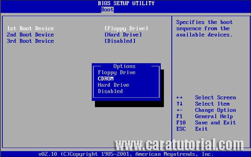Cara Tutorial Setting BIOS Agar Booting dari CD/DVD ROM - caratutorial.com