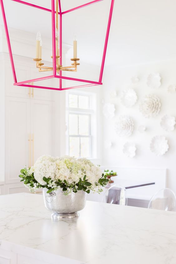 Hydrangea Hill Cottage: A White Kitchen with Pink and Gold Accents