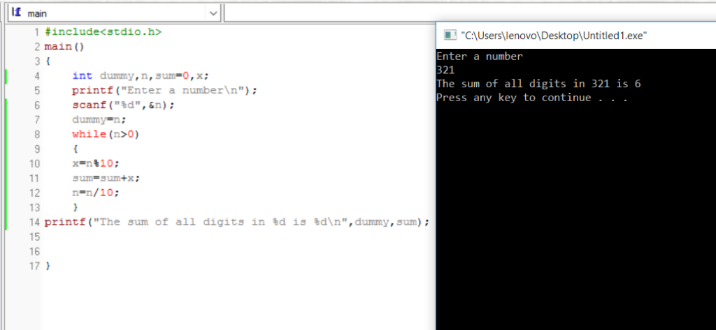 All C Programs Program 8 Sum Of All Digits In A Number