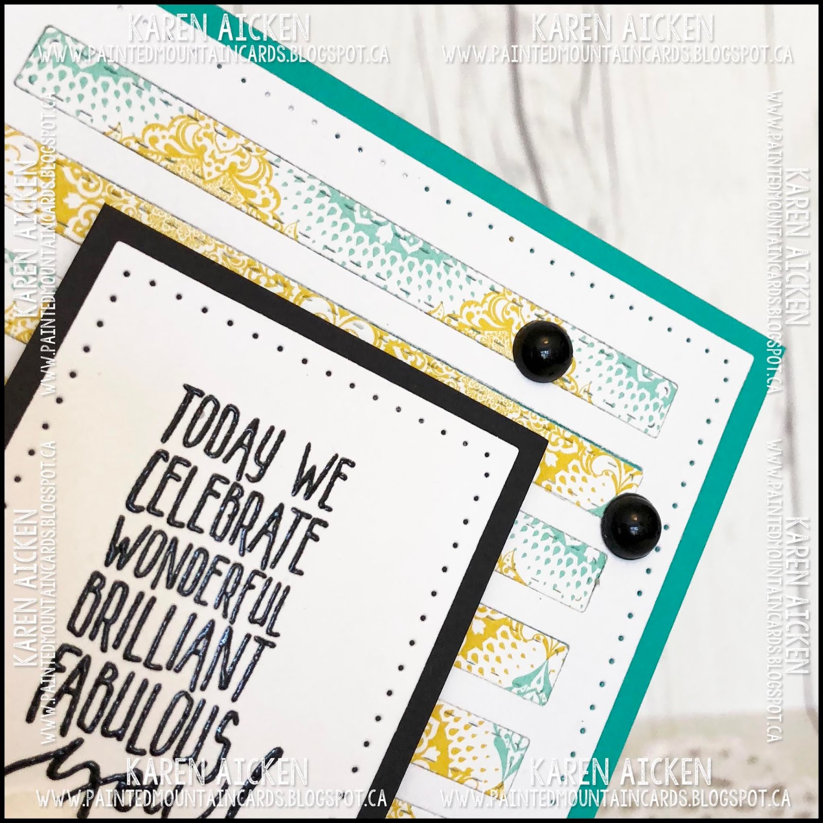 Painted Mountain Cards: Teal and Yellow Striped Birthday Card Trio