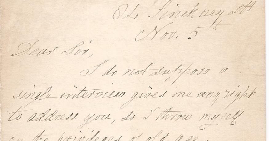 Heirlooms Reunited: 1881 letter to Author of Boston Town from author ...