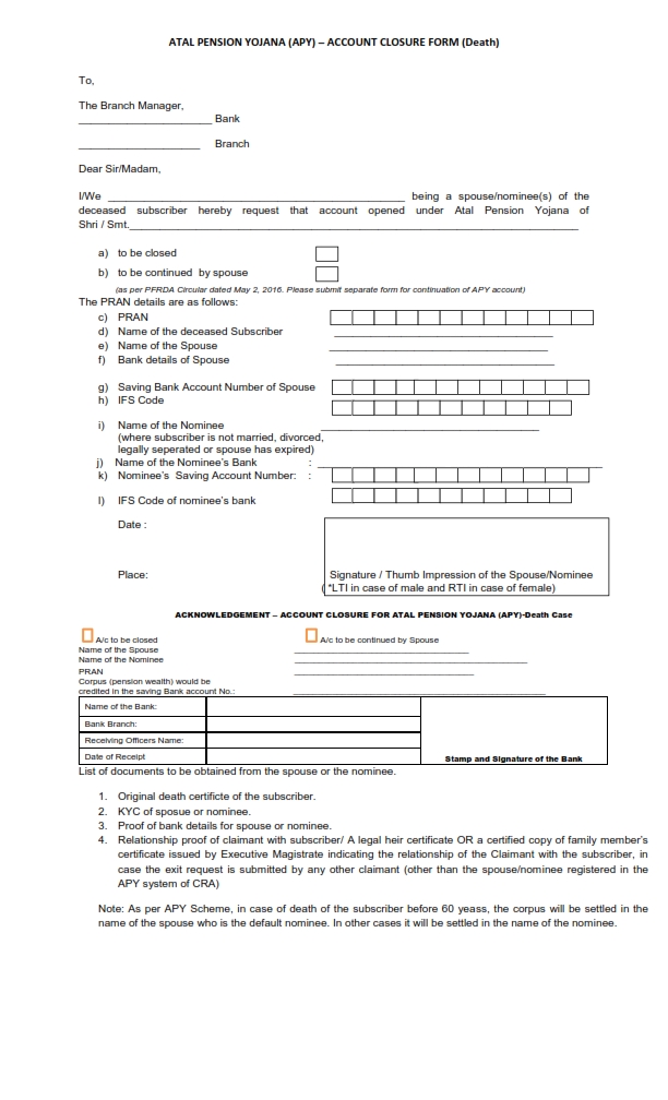 Atal Pension Yojana (APY) - Processing of Premature Exit Request and ...