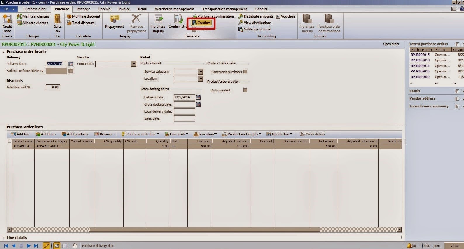 Dynamics AX/365 Fin Ops Functional Help: How to transfer Purchase ...