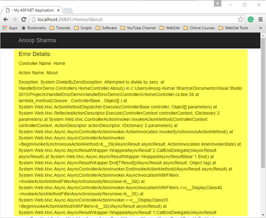 HandleError Action Filter In ASP.NET MVC ~ IT Tutorials with Example