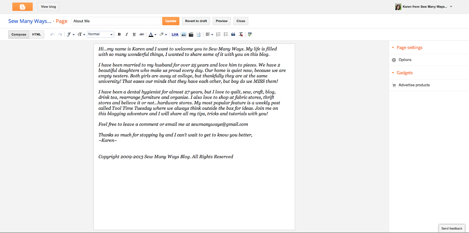 Sew Many Ways...: Blogging Tip...How to Add Pages or Tabs to the Top of ...