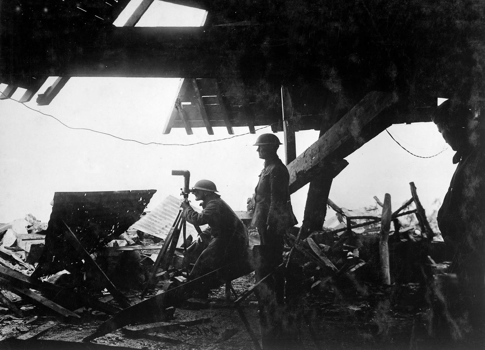 Two American soldiers keeping watch from the ruins of an observatory in ...