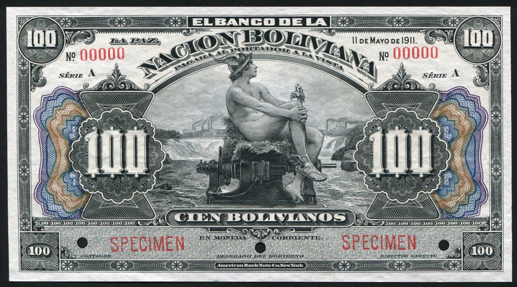 Bolivia $100 Bolivian Bolivianos banknote 1911 Mercury|World Banknotes ...