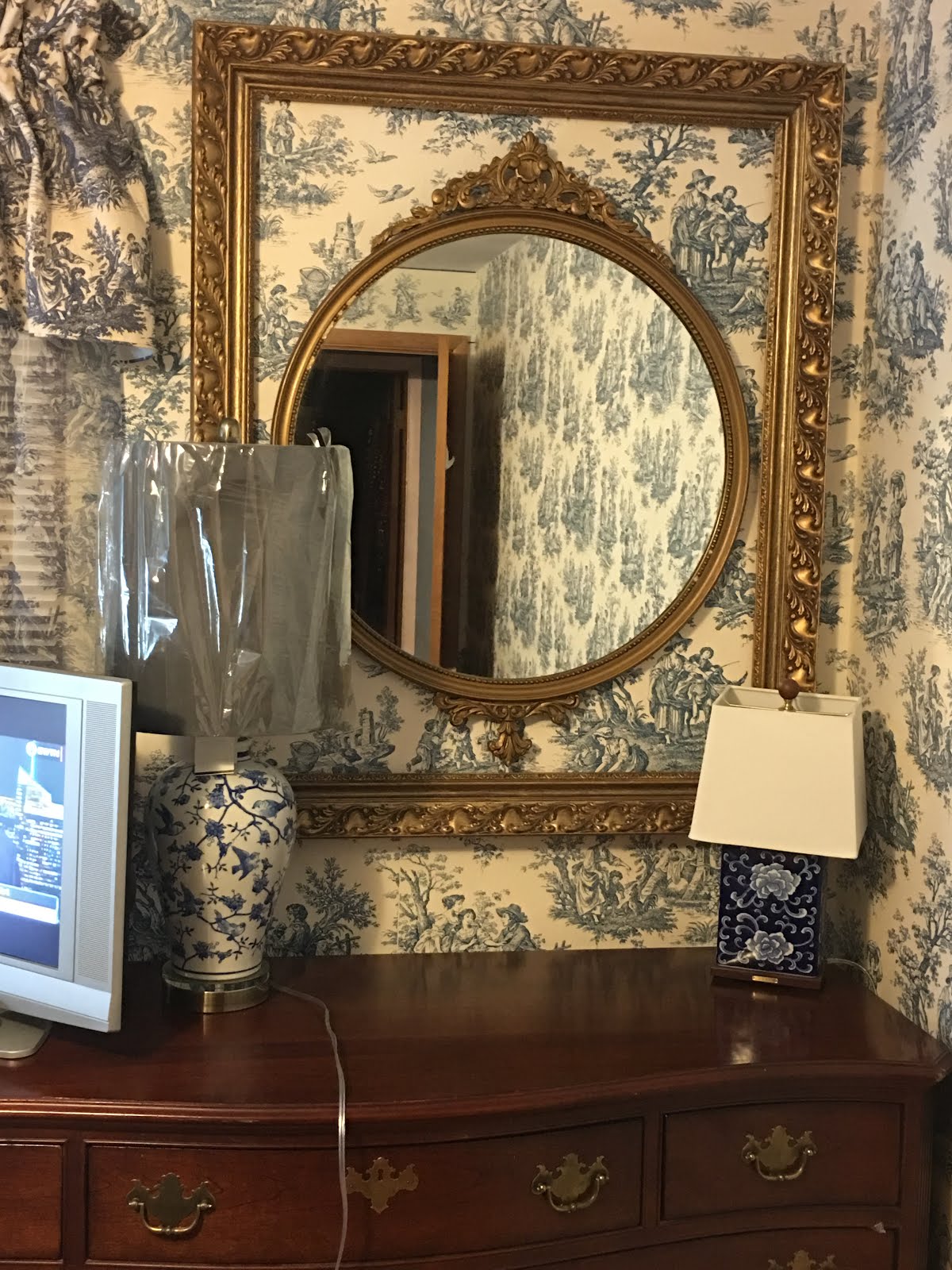 Curtains In My Tree: Round Mirror in Square Frame