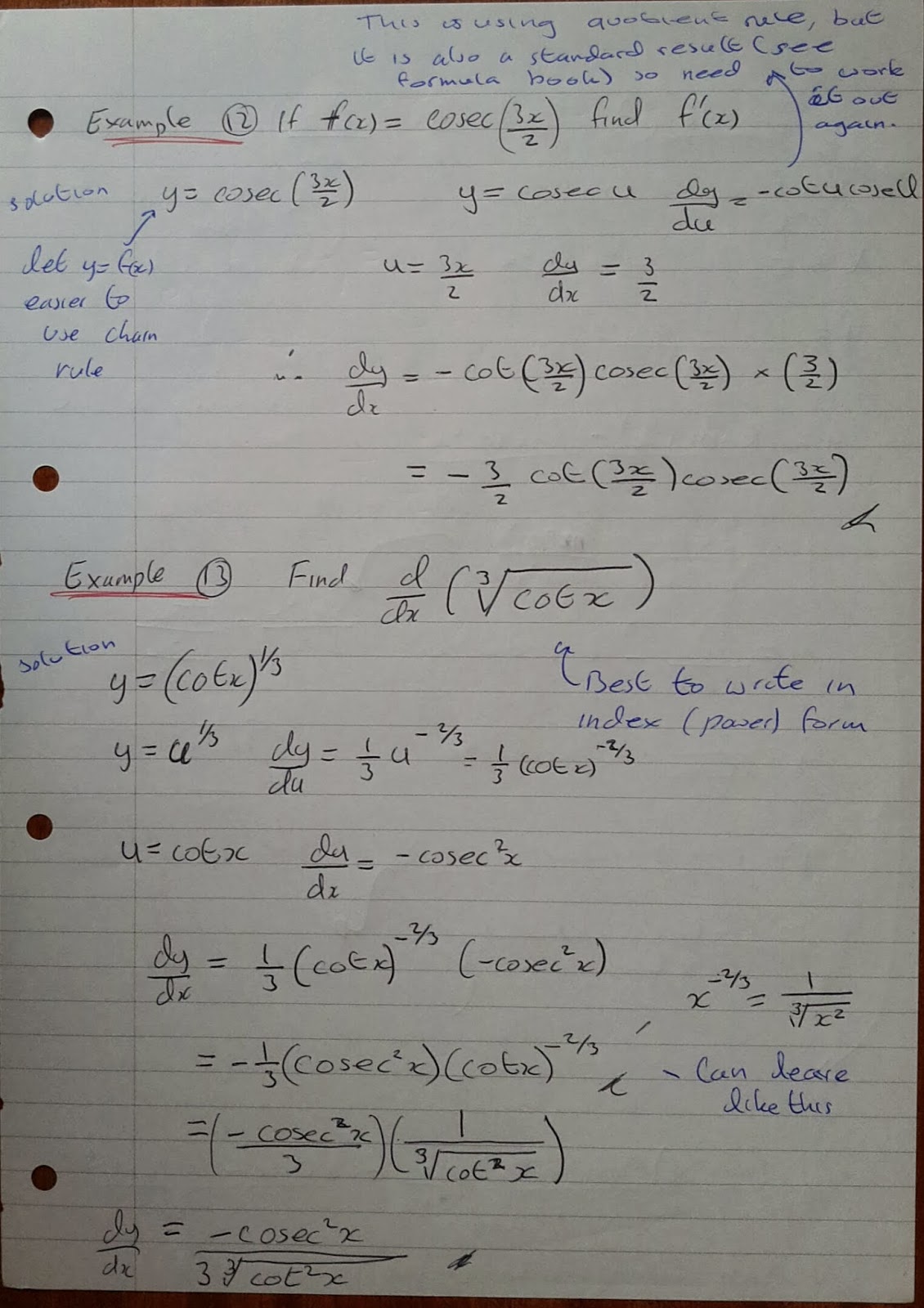 A Level Maths Notes: A2 Differentiation Quotient Rule Part 4