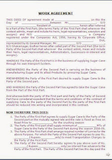 Work Contract Agreement Format in India