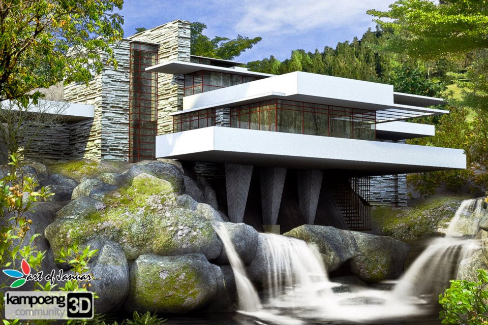 SKETCHUP TEXTURE: FALLING WATER HOUSE CHALLENGE ENTRY