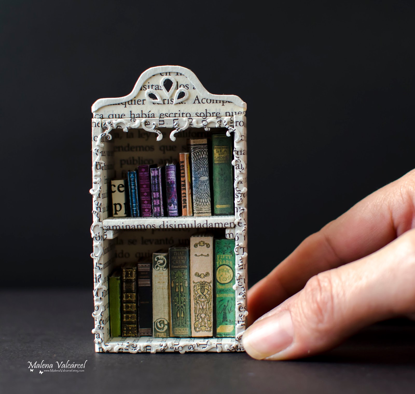 Malena Valcárcel original Art: Miniature Bookcase with tiny Books ...