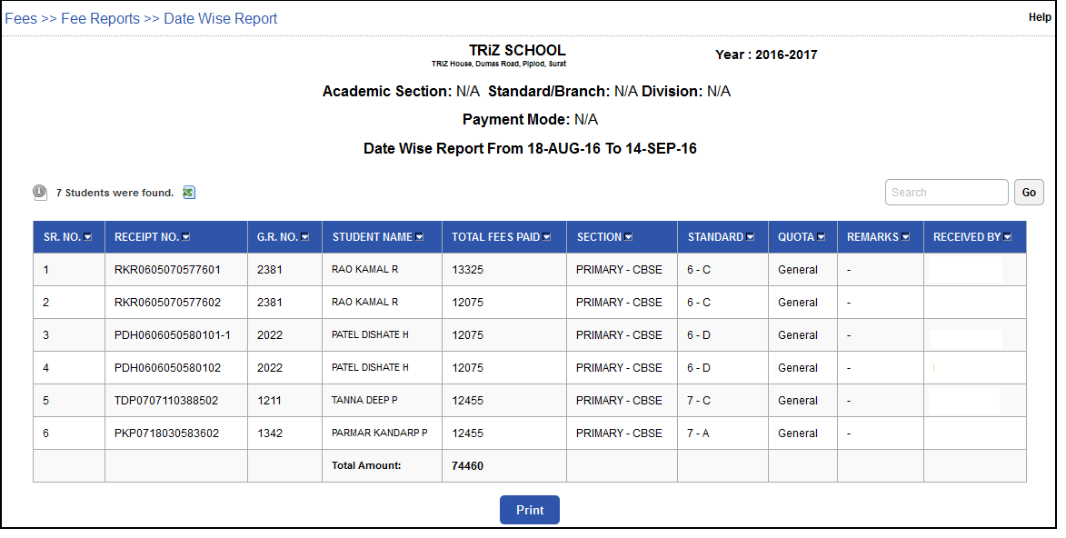 Fees Management System | Schools - Colleges - Institutes: Fees Report ...