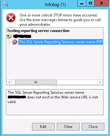 The SQL Server Reporting Services server name ERPSERVER does not exist ...