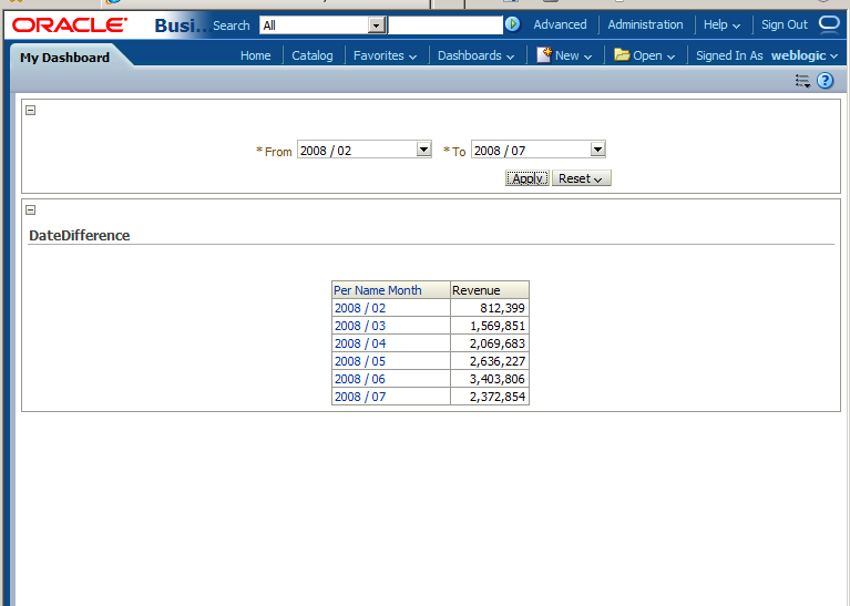 OBIEE2go: OBIEE 11g6: Table view Date Column controlled by Two Date Prompts
