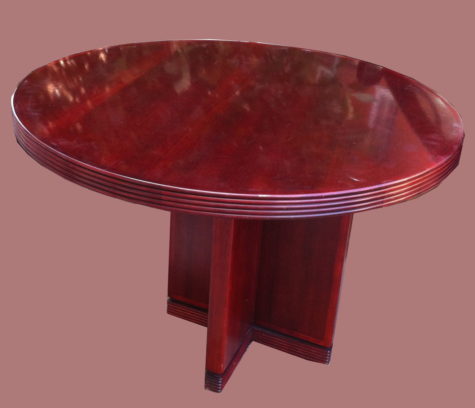 Uhuru Furniture & Collectibles: Maroon Wooden Round Table - SOLD