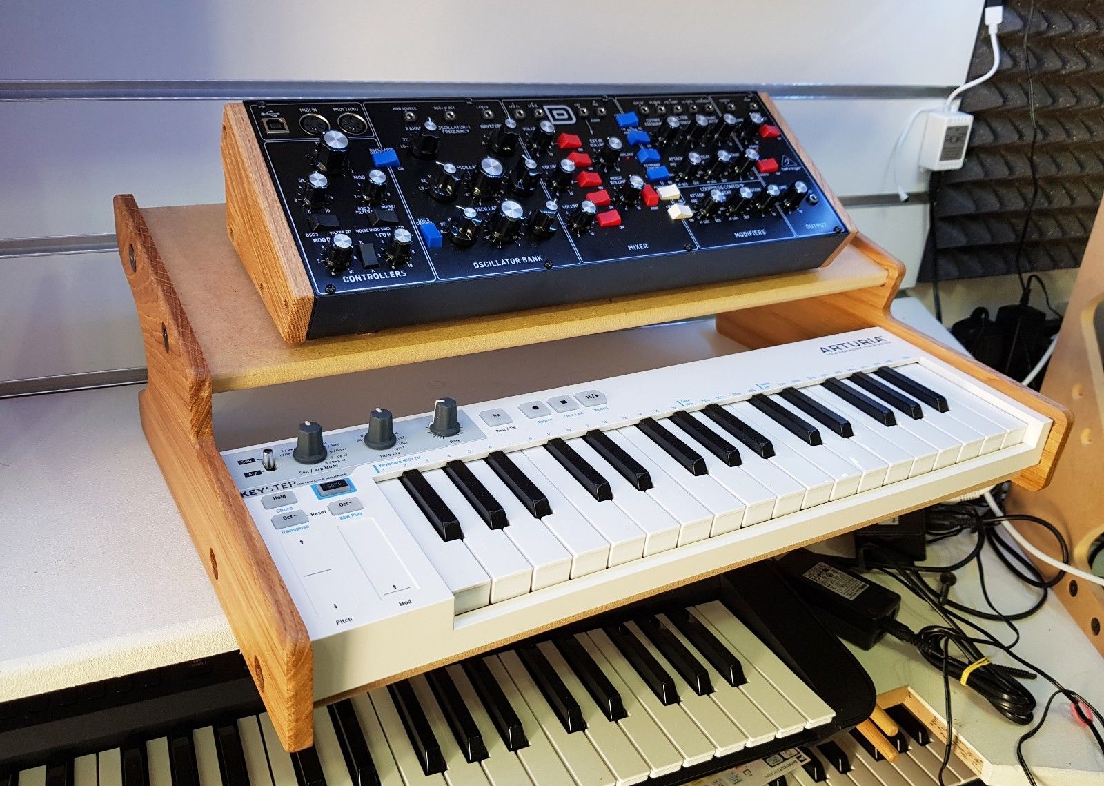 MATRIXSYNTH: SOLID OAK ARTURIA KEYSTEP STAND WITH ADDITIONAL SHELF