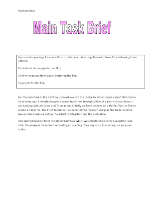 Charlotte's A2 Media Blog: Main Task Brief