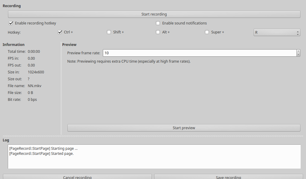 Tampilan tools untuk merekam
