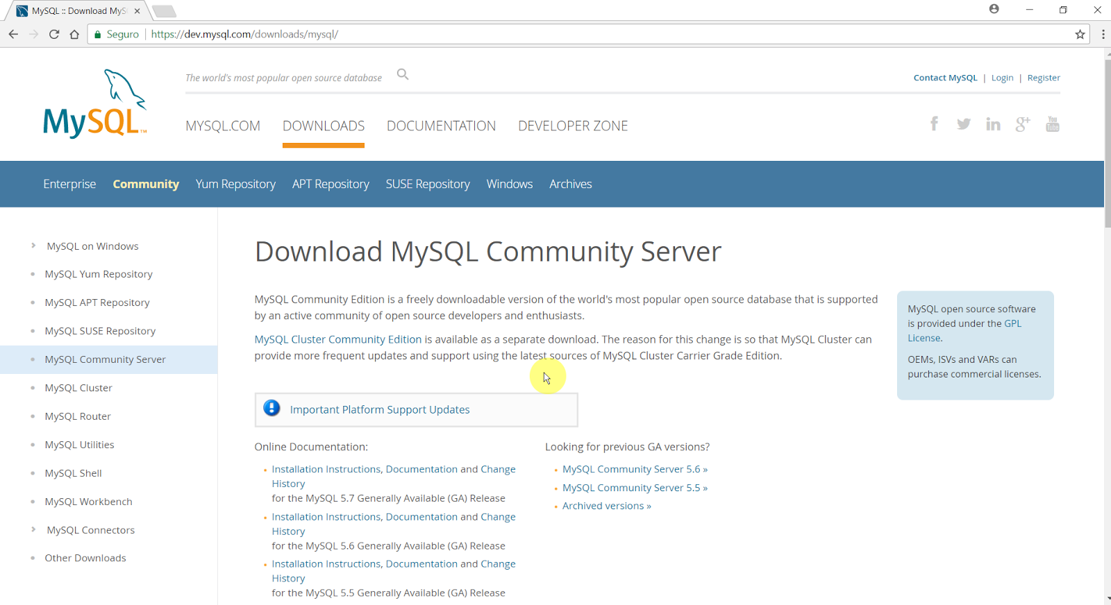 Instalação do MySQL 5.7 para Windows