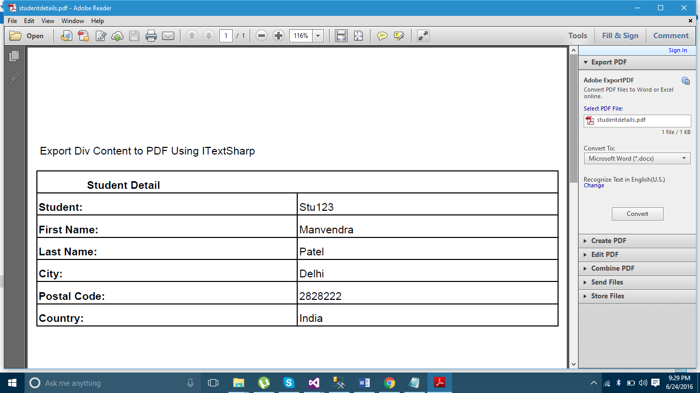 Export Div Content To Pdf Using Itextsharp In