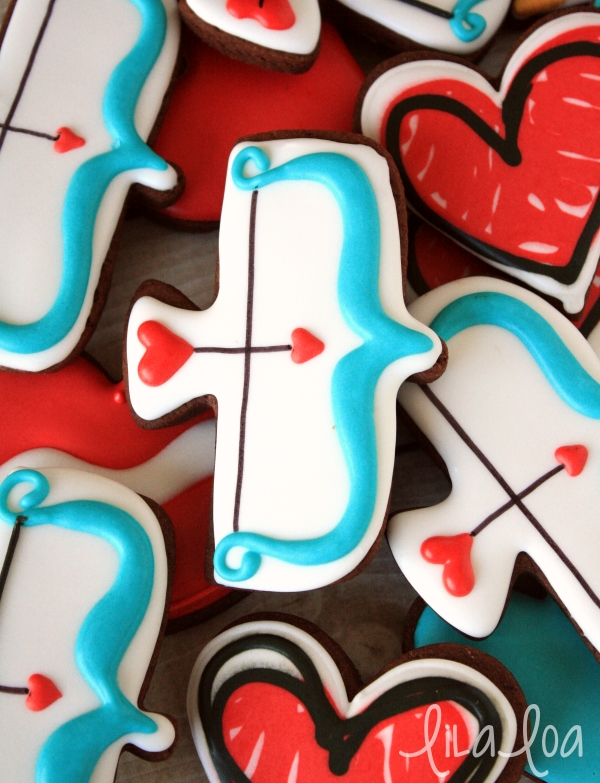 Decorated Cupid's Bow Cookies for Valentine's Day