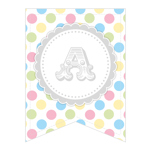 Free Printable - Whole Alphabet Pastel Party Polka Dot Banner/Bunting ...