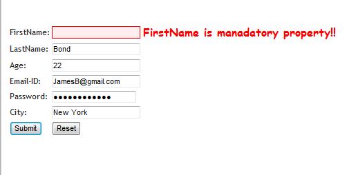 ValidationMessageFor HTML Helper in MVC3 Razor | 20Fingers2Brains