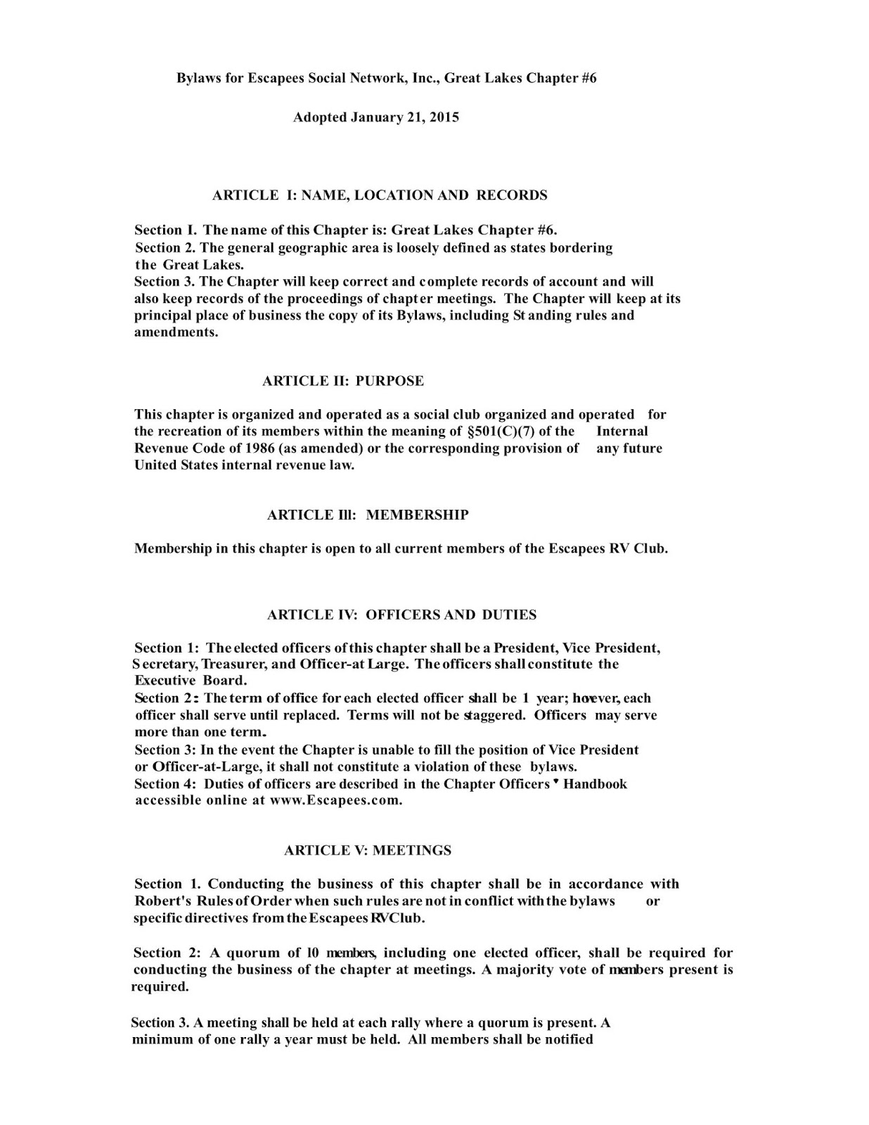 Escapees RV Club Chapter 6 Michigan Area Bylaws And Standing Rules escapees-rv-club-chapter-6-michigan-area-bylaws-and-standing-rules
