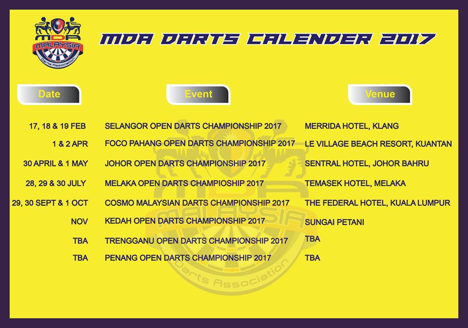 All About Darts: MDA DARTS CALENDER 2017