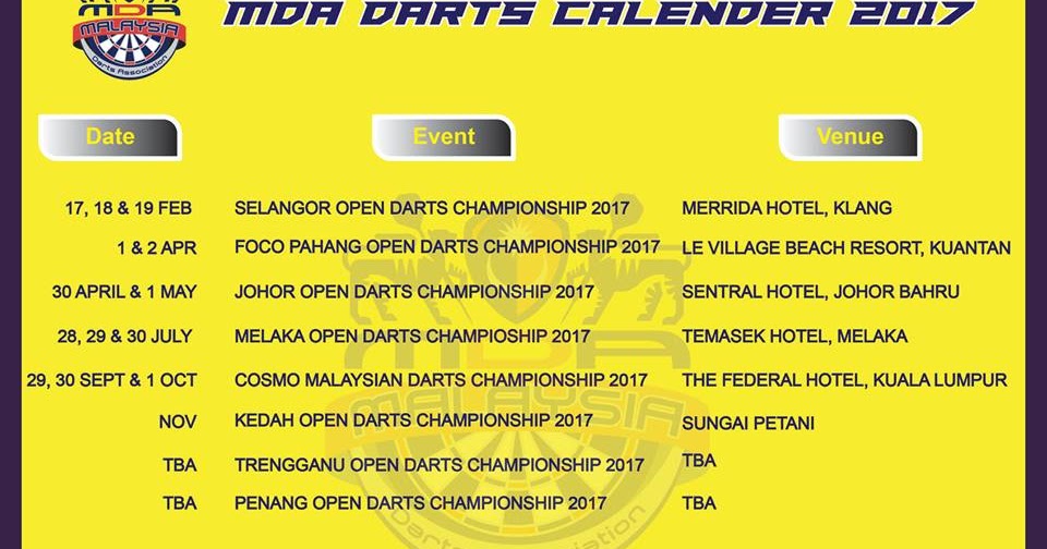 All About Darts: MDA DARTS CALENDER 2017
