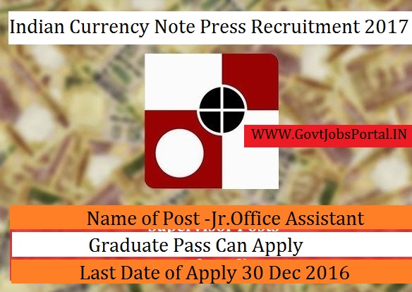Indian Currency Note Press Recruitment for Clerk and Assistant Posts 2017