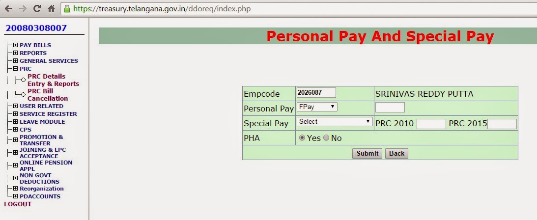 RPS 2015 PAY FIXATION IN TREASURY WEB SITE ~ Putta for Employees