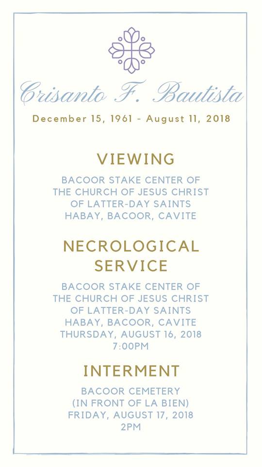 Bacoor Ward 1 Members Photo Journal: Funeral Service Schedule for ...