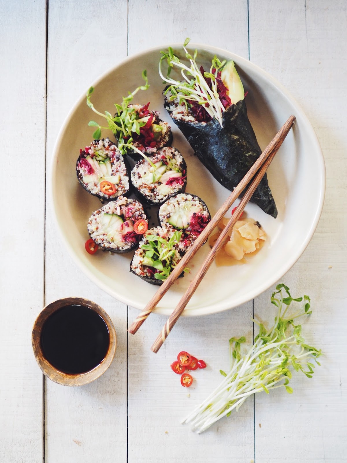 Quinoa Sushi with Raw Beetroot, Avocado and Cucumber | madeleine lumley