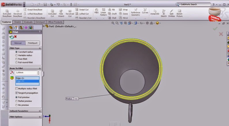 How to Simple modeling Cup 3D in Solidworks - SolidWorks Share