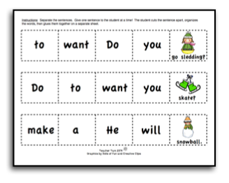Teacher Tam's Educational Adventures: Cut-and-Glue Sentences for Winter ...