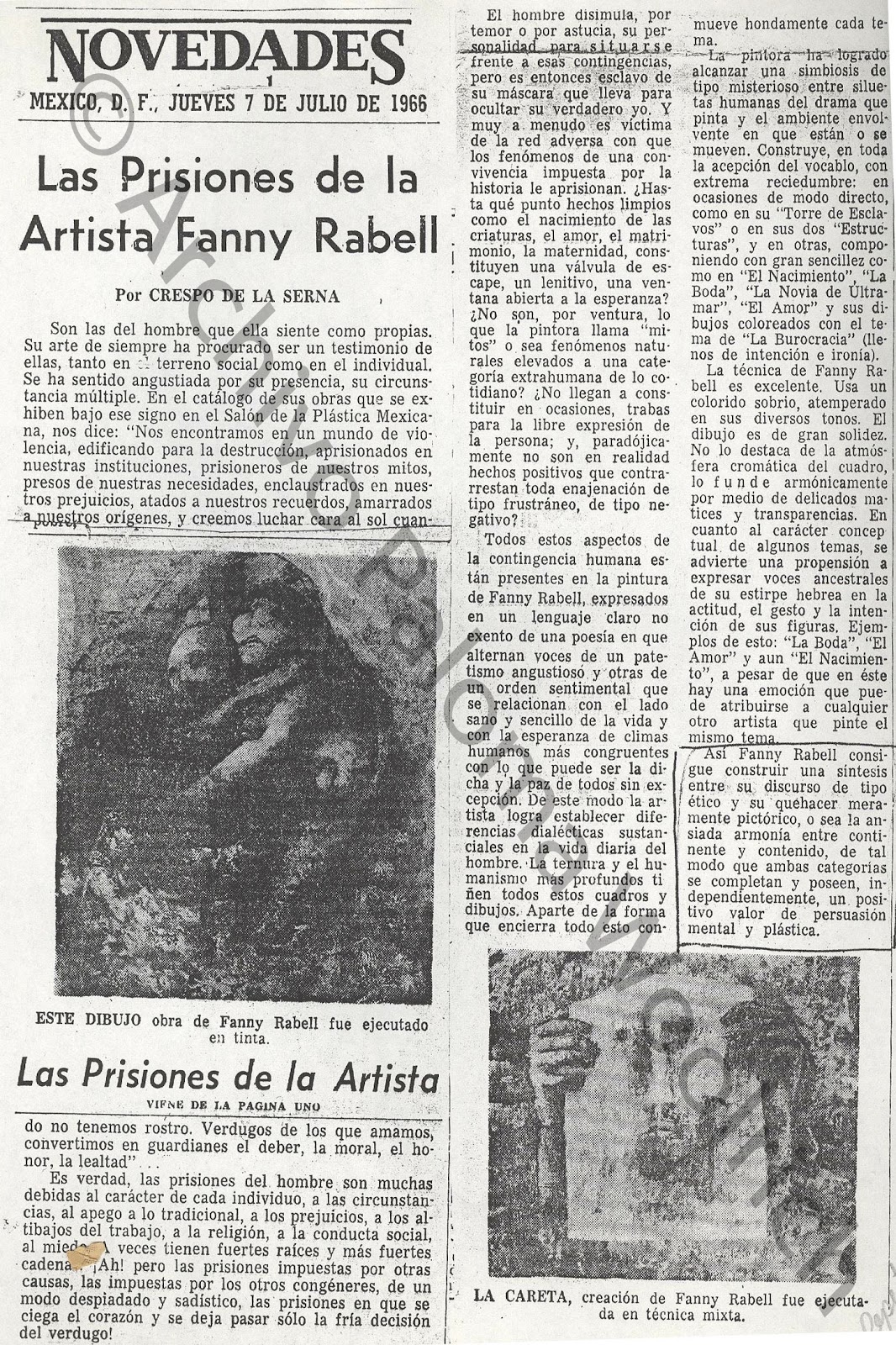 RECUPERANDO EL ARCHIVO DE FANNY RABEL: "Las prisiones de la artista ...
