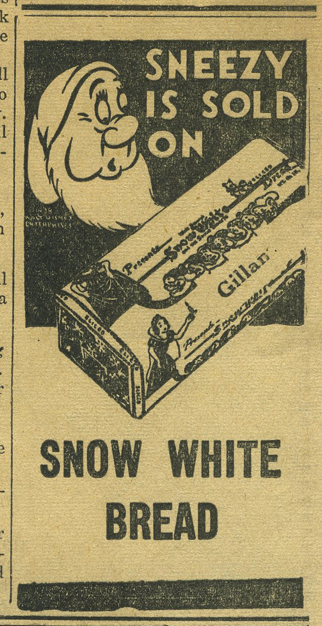 Filmic Light - Snow White Archive: 1939 'Snow White Bread' Newspaper Ads