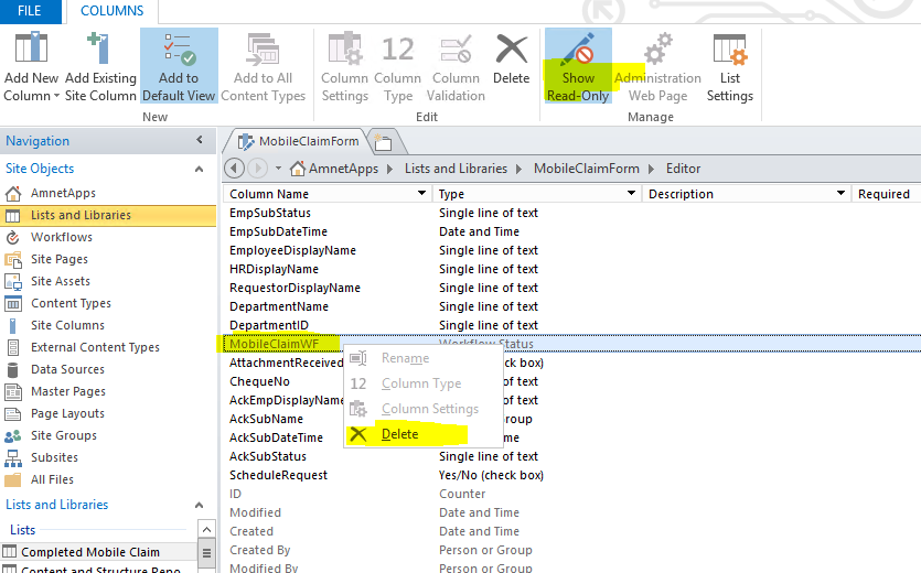 Sharepoints Solutions: How do I delete columns that workflows create in ...