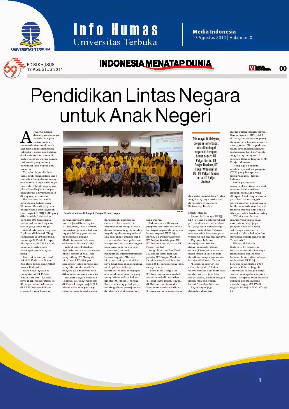 Info Humas: "Pendidikan Lintas Negara untuk Anak Negeri" | Universitas ...