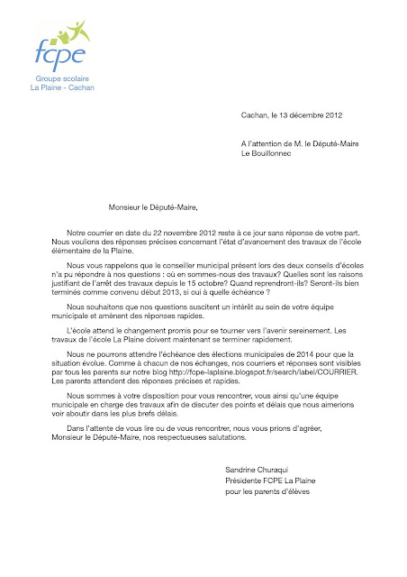 Blog de la FCPE La Plaine - Cachan: Les travaux : 2e courrier au Maire