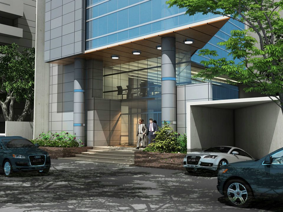 3D Front Elevatin of commercial Plaza & Tower - Beautiful Modern ...