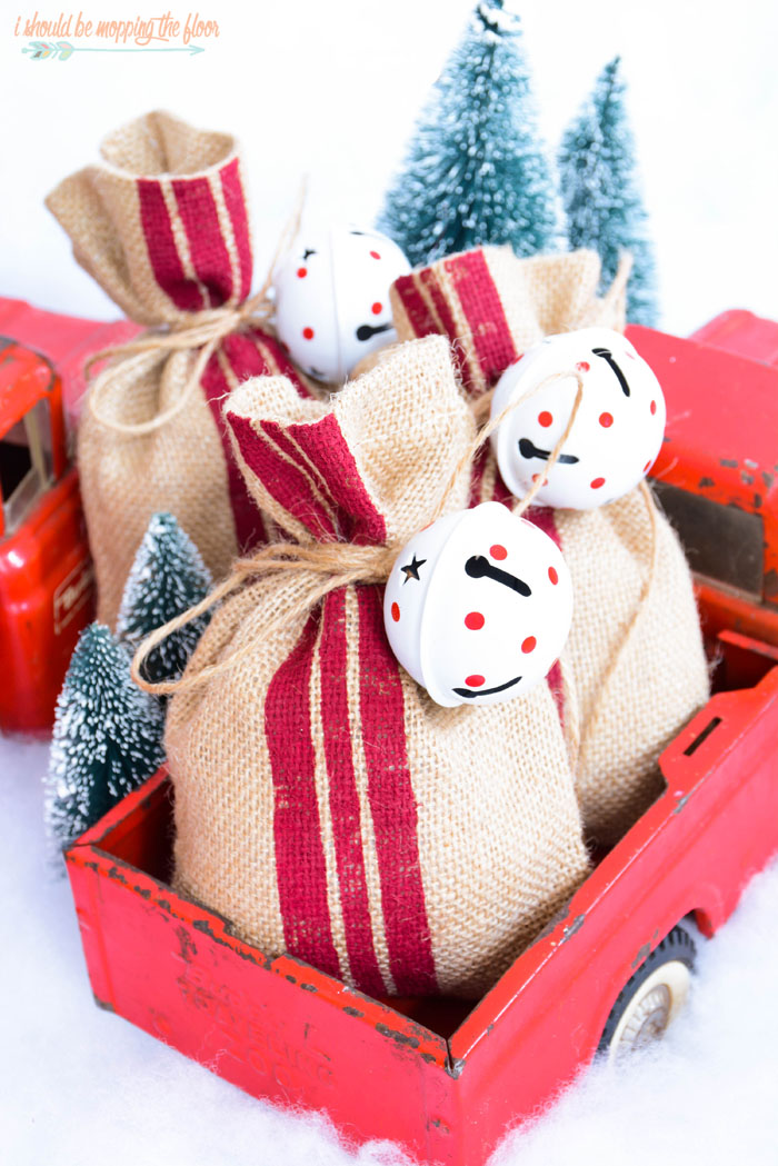 Miniature Grain Sack Gift Bags | i should be mopping the floor