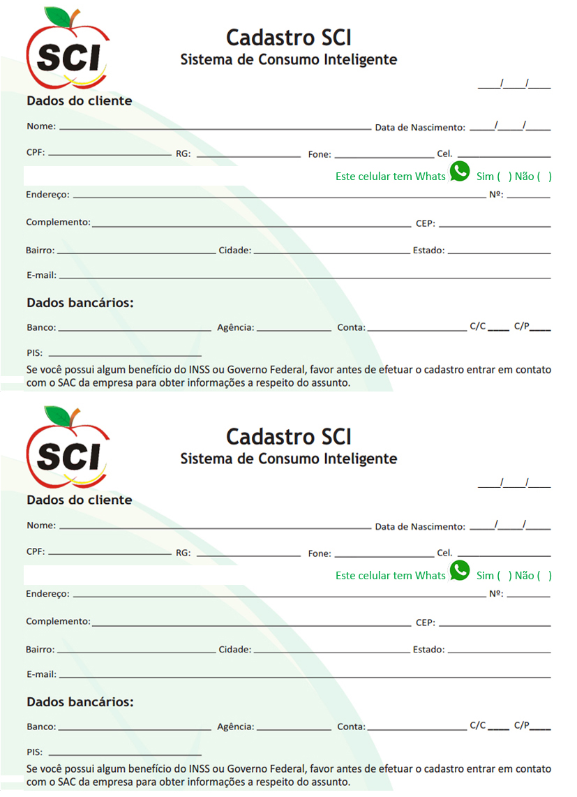 Suporte fácil SCI não oficial: FICHA DE CADASTRO SIMPLES
