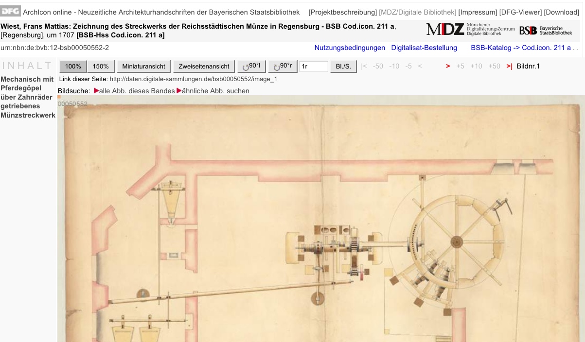 Regensburg historisch: 1707 - Zeichnung Münz-Streckwerk Regensburger Münze